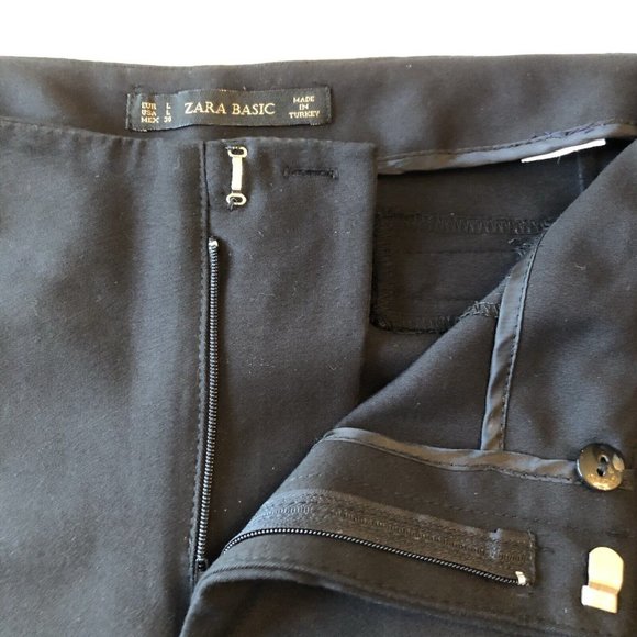 Zara | Pants & Jumpsuits | Zara Basic Black Pants Faux Zipped Pockets Pintuck Stitch 68 Viscose ...